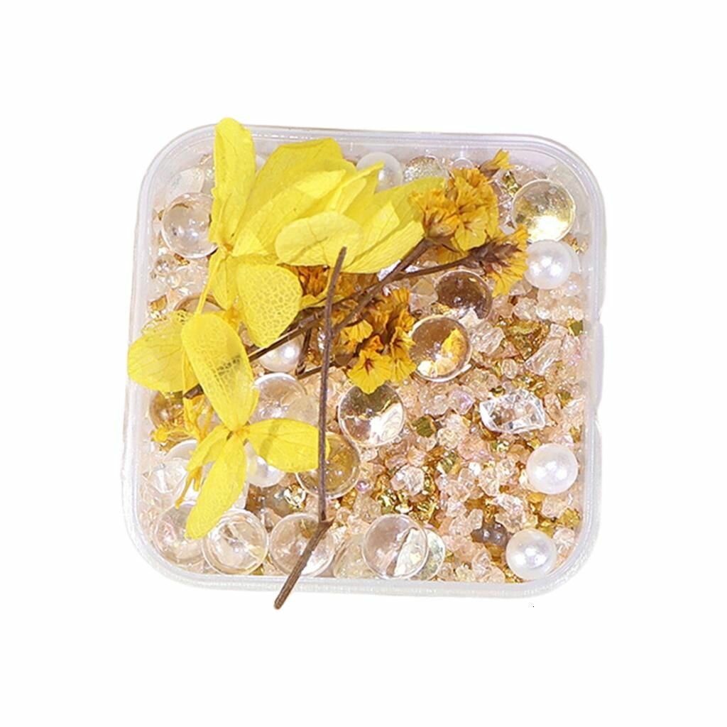 Художественная композиция из сухоцветов в смоле с камнями и жемчугом, - 2