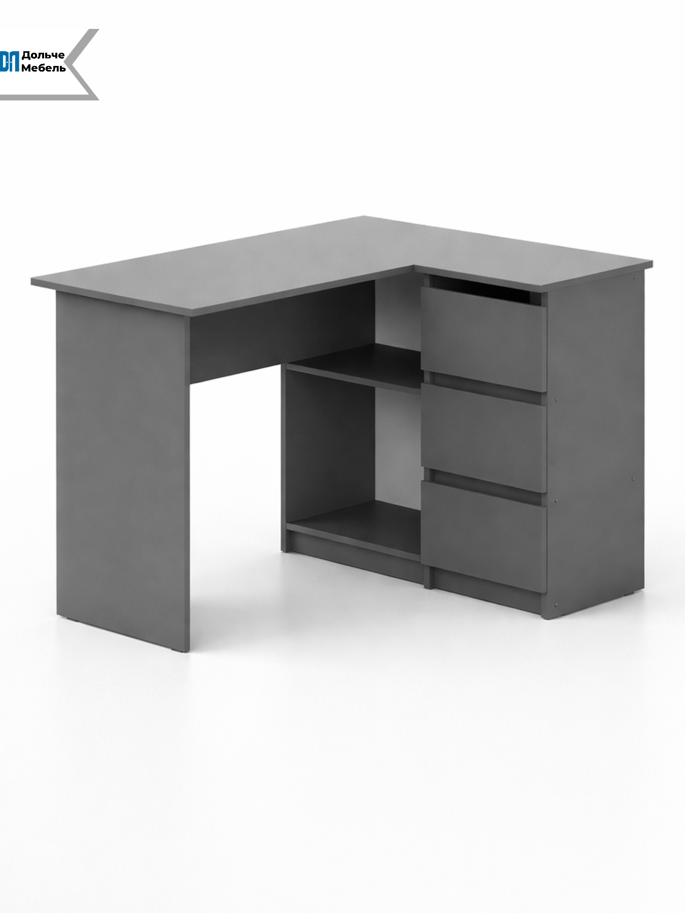 Стол письменный угловой Арника Денвер 109 см с ящиками, компьютерный для дома и офиса, цвет графит