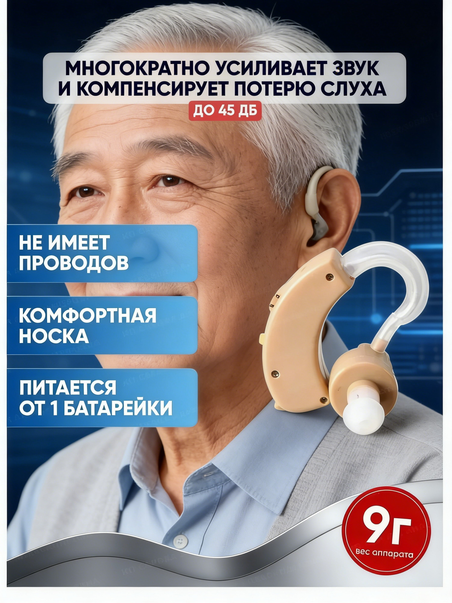 Усилитель слуха на аккумуляторе с функцией Bluetooth, заушный цифровой слуховой аппарат для пожилых