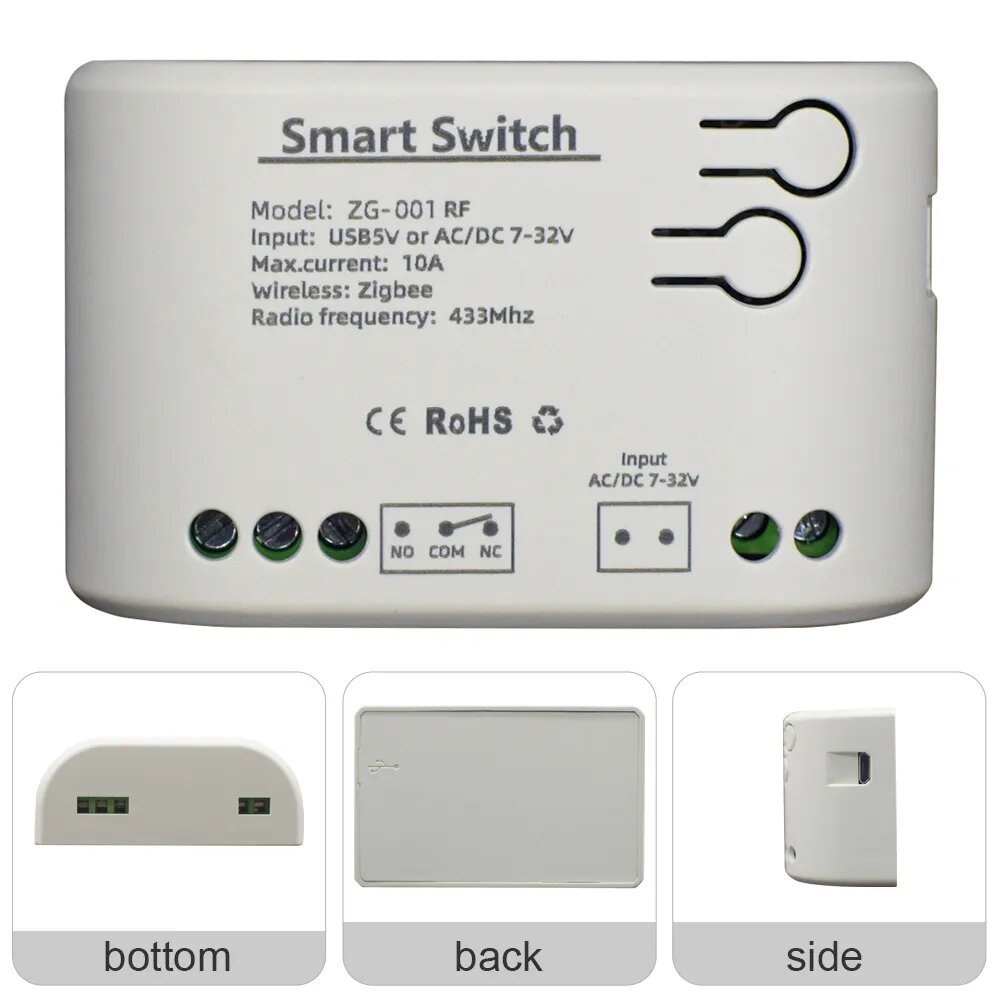 2 шт/уп. ZIGBEE Tuya WIFI RF 433 МГц 7-32 В 10 А 1 канал Интеллектуальное реле