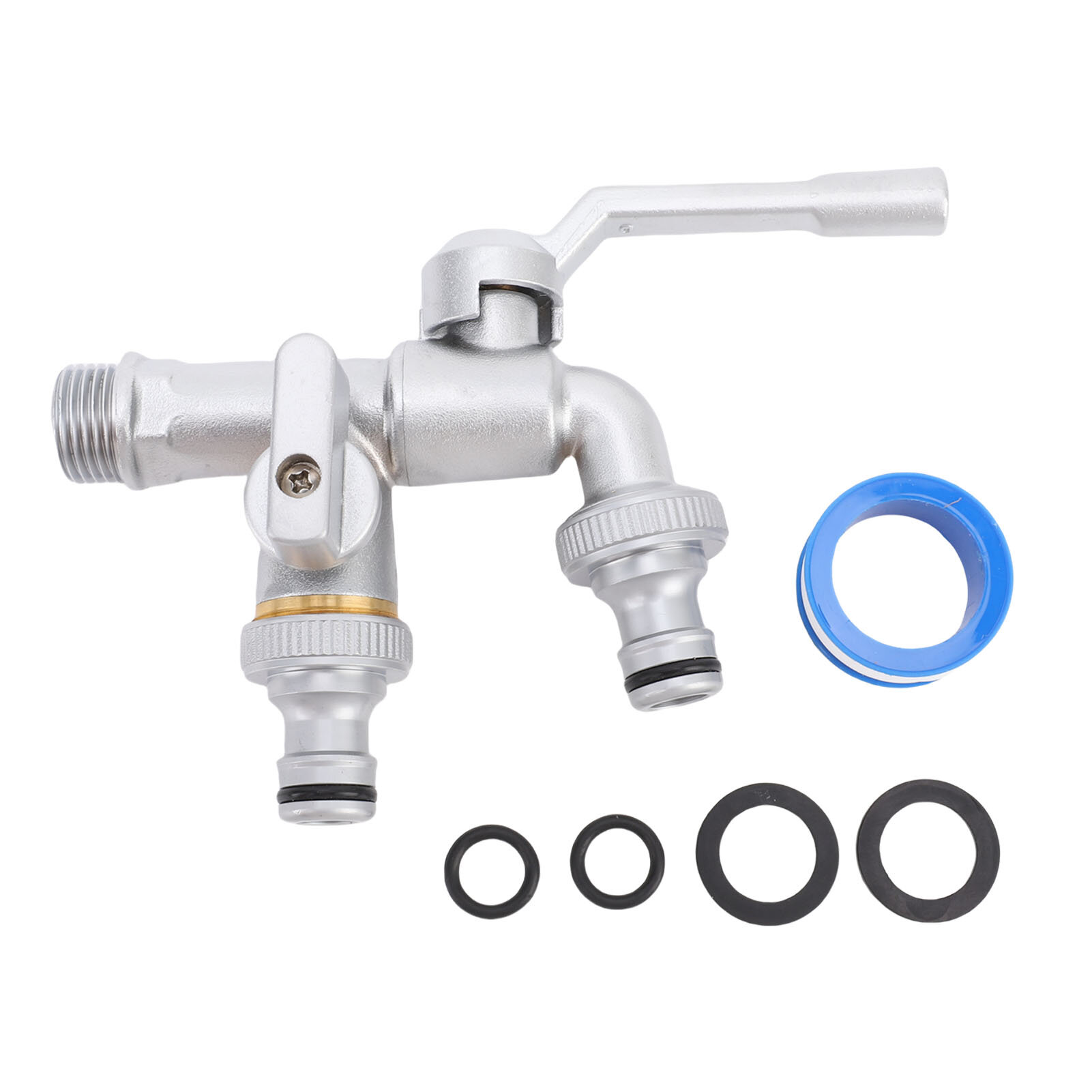 Двойной кран для воды, вход 1/2 дюйма, выход 3/4 дюйма, 1 вход, 2 выхода, латунный разветвитель для наружного шланга.