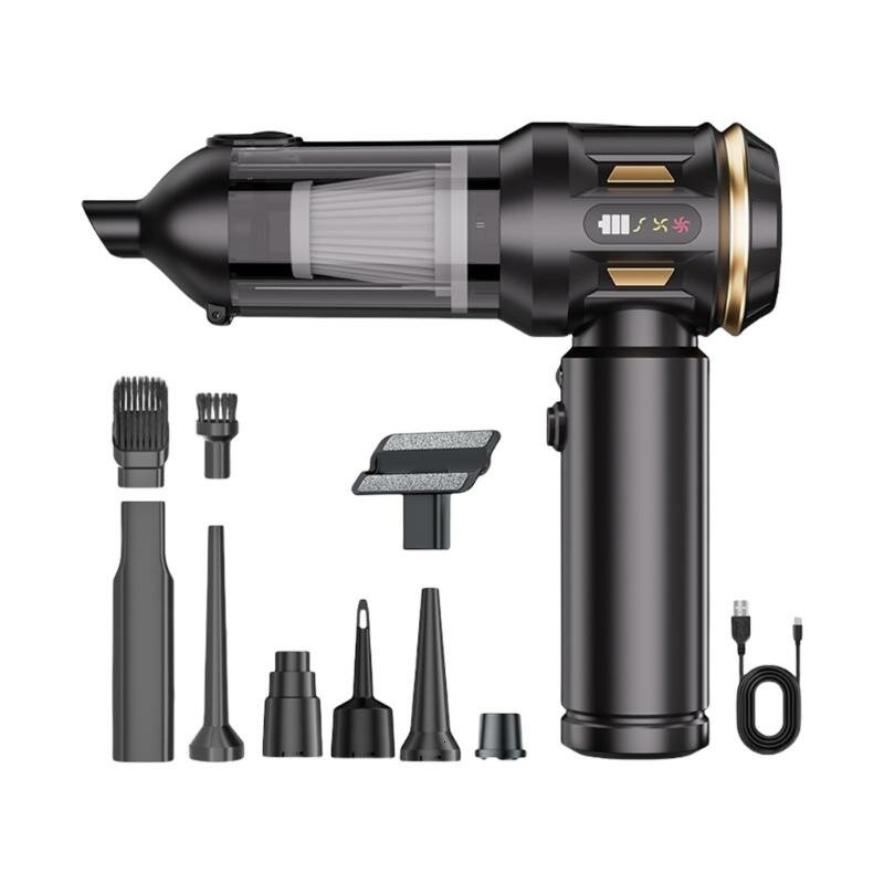 Циклонный автомобильный пылесос с 7 насадками, Черный