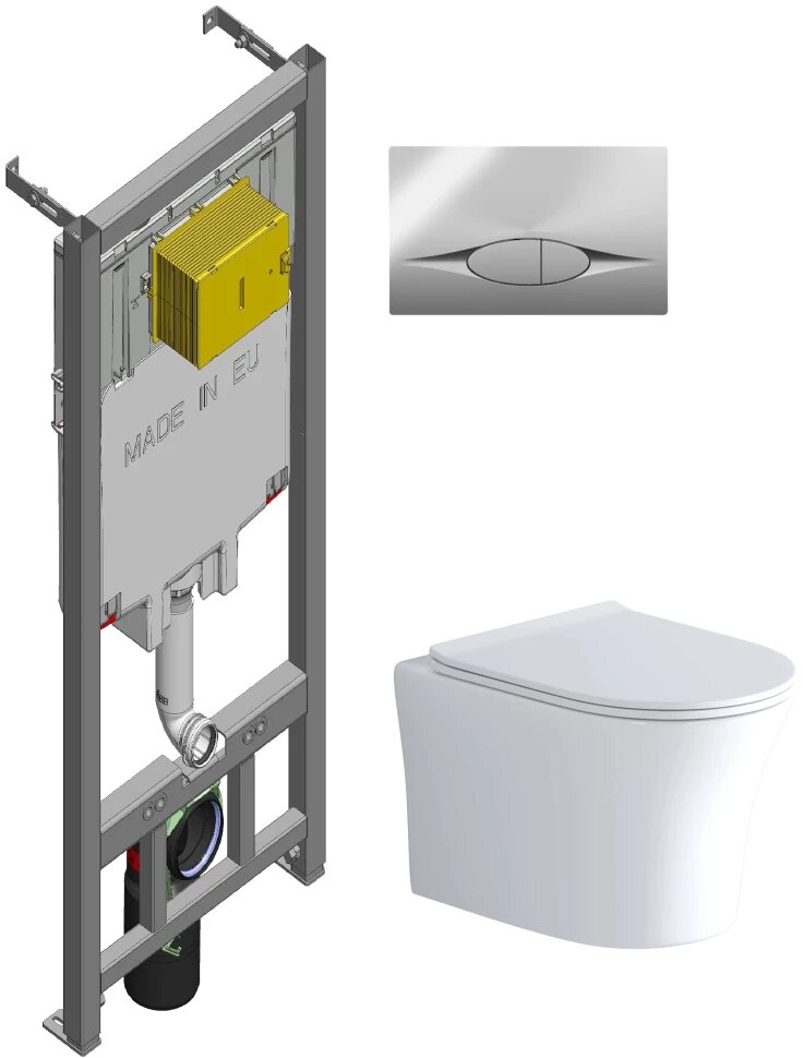 Комплект инсталляция с унитазом Jacob Delafon E21822-CP с кнопкой смыва, хром + унитаз подвесной Grossman GR-4475S безободковый, с сиденьем микролифт, белый