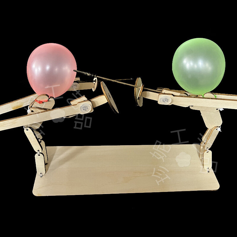 Деревянная игра с лопаньем шариков, битва маленьких человечков, дуэль стикменов, DIY игрушка, деревянные двойные бои с лопаньем шариков