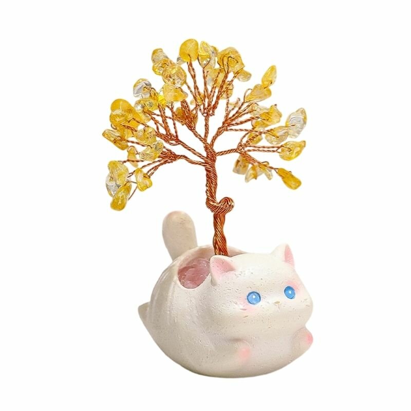 Украшение Для Домашнего Хрустального Дерева-Белый Кошачий Цитрин 6 Ветвей