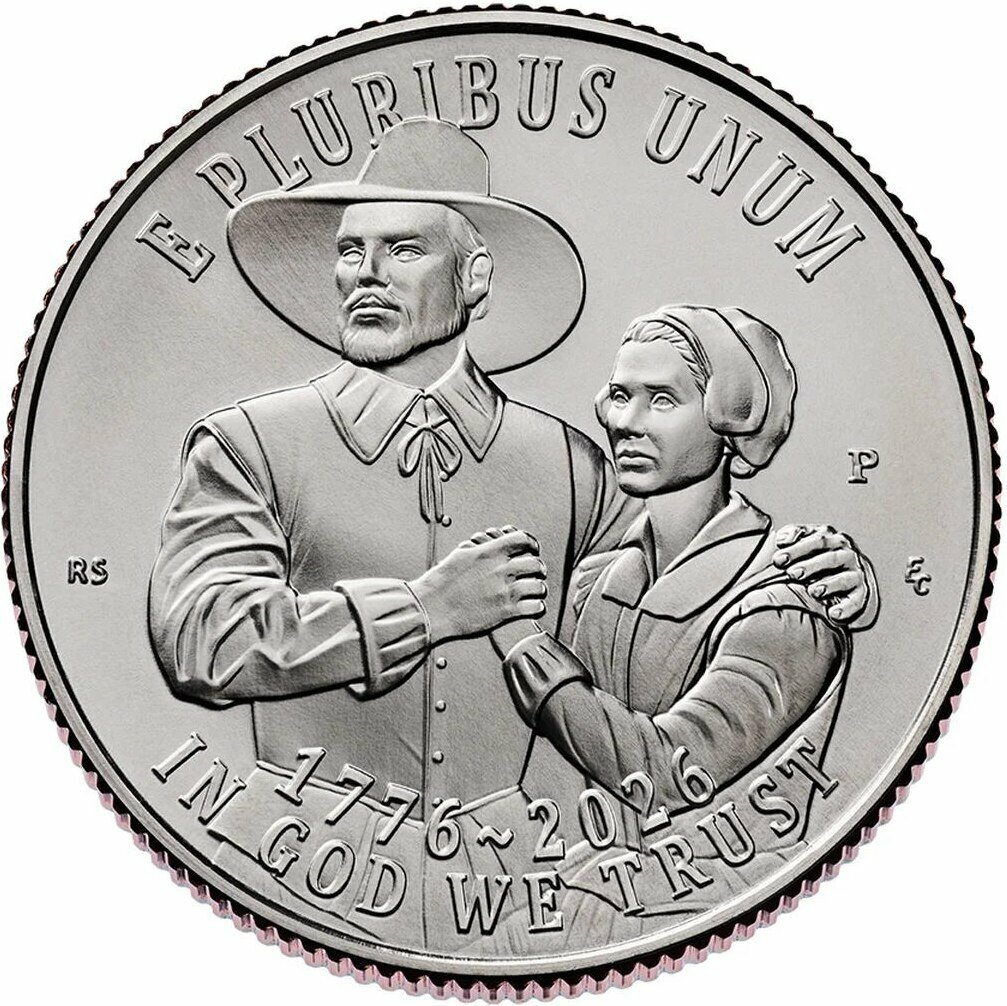 США 1/4 доллара 25 центов, квотер 2026 P "250 лет независимости США - Мэйфлауэр", Мельхиор медь-никель, в сохранности UNC