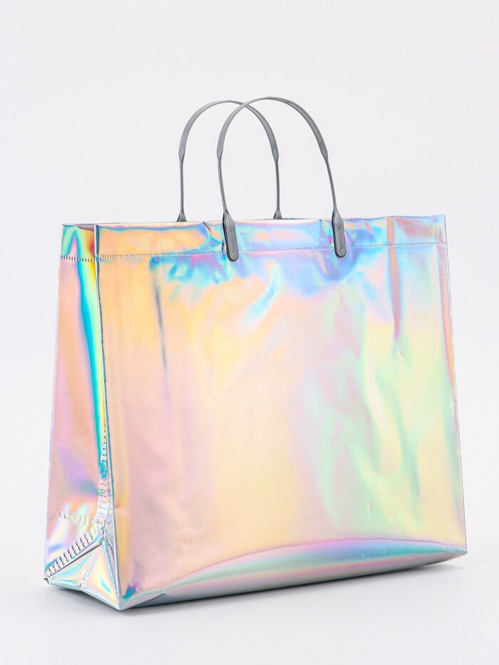Пакет подарочный ПВХ, голография, серебро, пластикова ручка, 32×28×11 см 10949076
