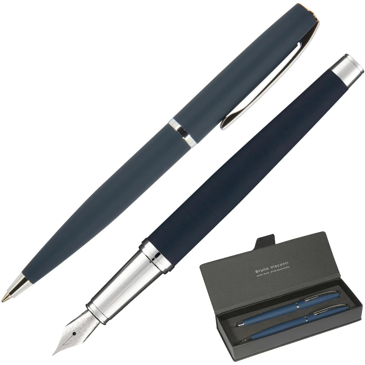 Набор SIENNA: ручка шарик 1мм+перьевая 0.7мм, син корп синий 20-0222/0344