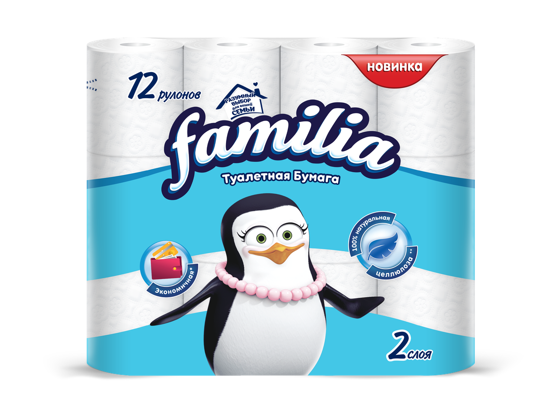 Туалетная бумага Familia Classic, двухслойная, белая, 12 рулонов