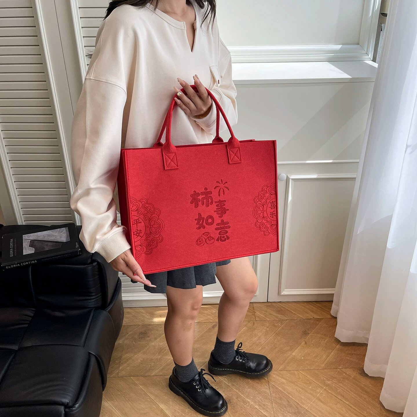 Сумка из фетра, красная сумка, сумка с индивидуальным логотипом, подарок, большая вместимость, сумка-тоут, ручная сумка, подарочная сумка для покупок