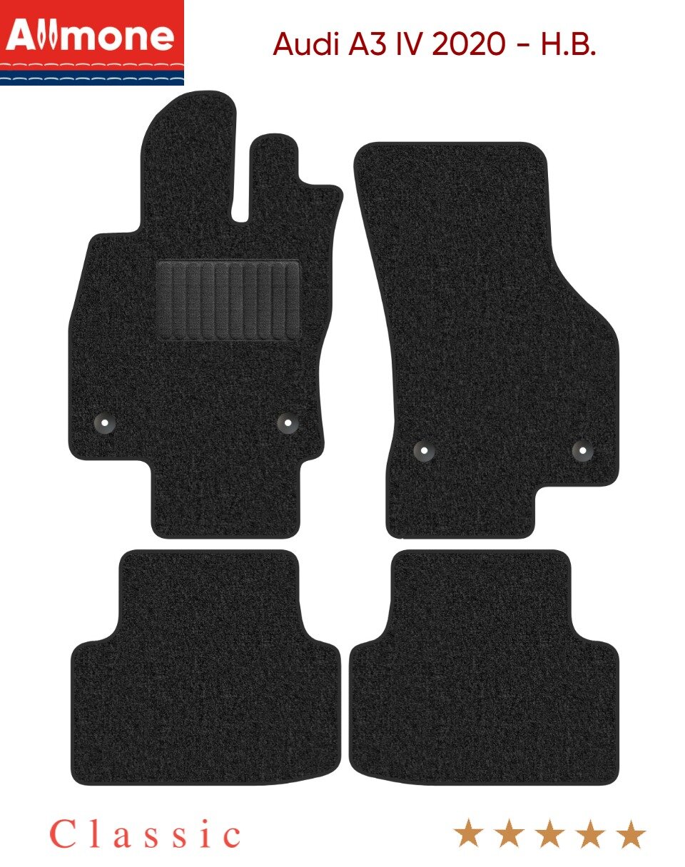 Ворсовые коврики Allmone для Audi A3 4 (8YСедан) 2020 - Н. В, темно-серые, "Классик", 4шт / Ауди А3 4 текстильные, в салон