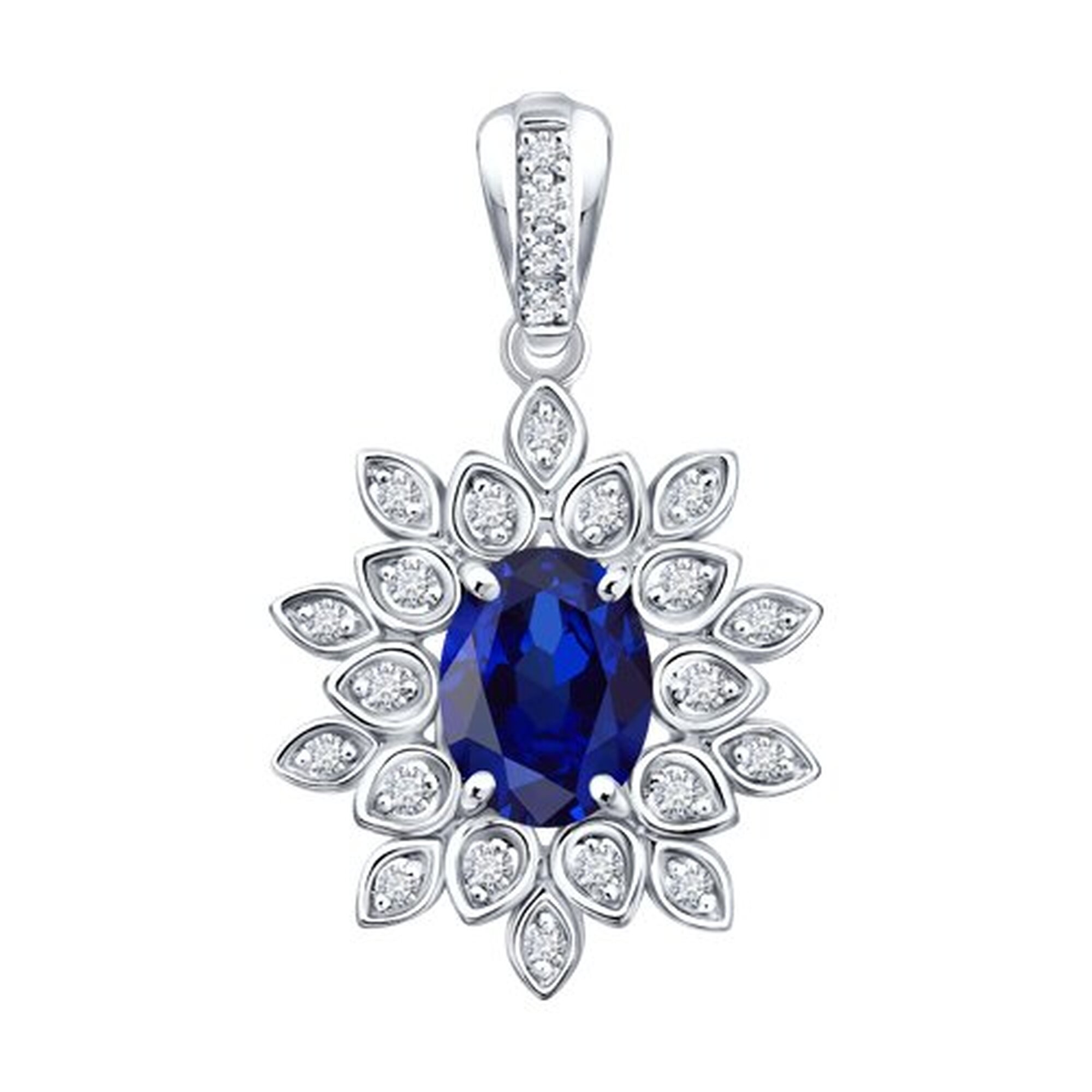 Подвеска, белое золото, 585 проба, сапфир, бриллиант