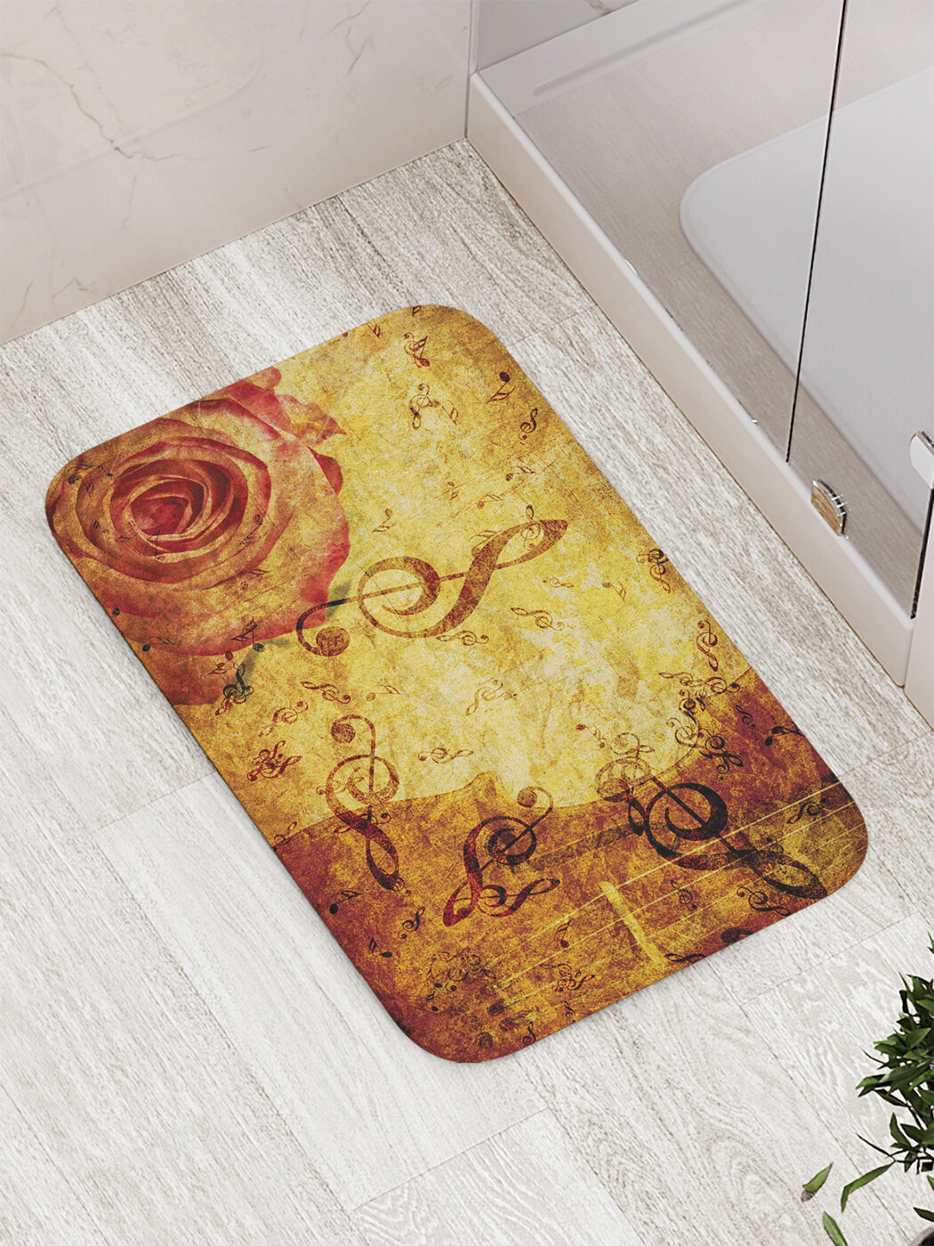 Коврик для ванной комнаты, туалета "Цветочная композиция с нотами" противоскользящий, 52х77 см, JoyArty