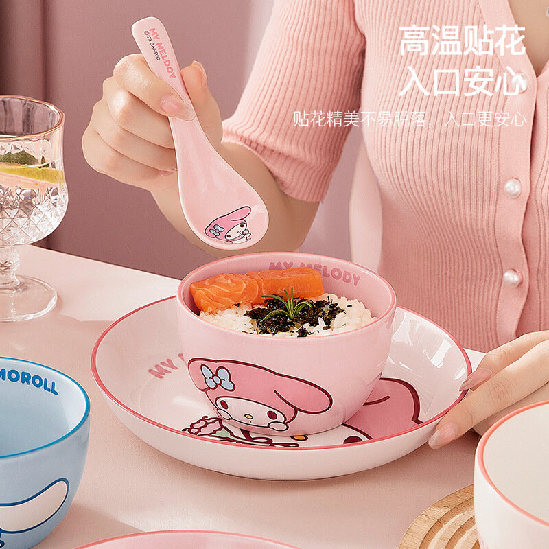 Керамические миски Sanrio, домашние миски для риса, милые миски для фруктов и йогурта для детей, высококачественные миски для супа и лапши, большие столовые миски.