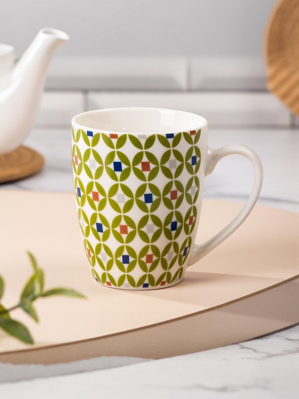 Керамическая кружка Бостон 350 мл с узором в скандинавском стиле, для чая и кофе, подарок коллеге или близким, Y4-8994