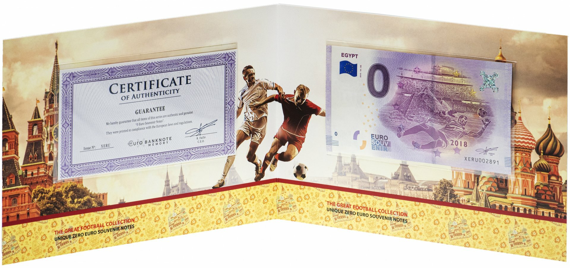 0 евро 2018 года - Чемпионат мира по футболу Страна - Египет в буклете с сертификатом UNC