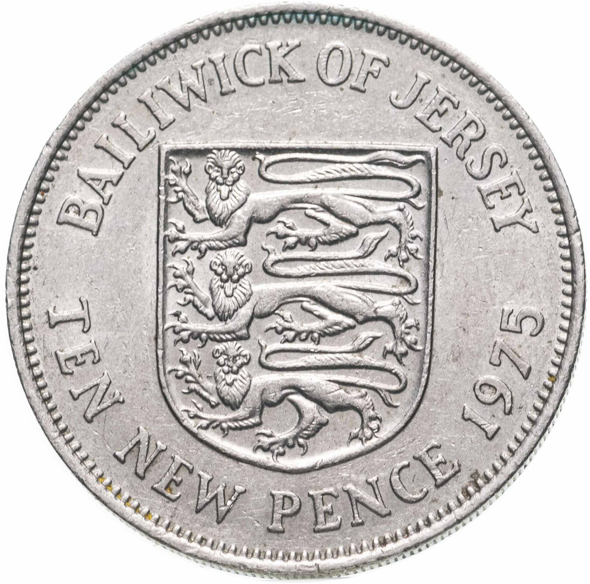 Джерси 10 новых пенсов new pence 1975, Мельхиор медь-никель, в сохранности XF