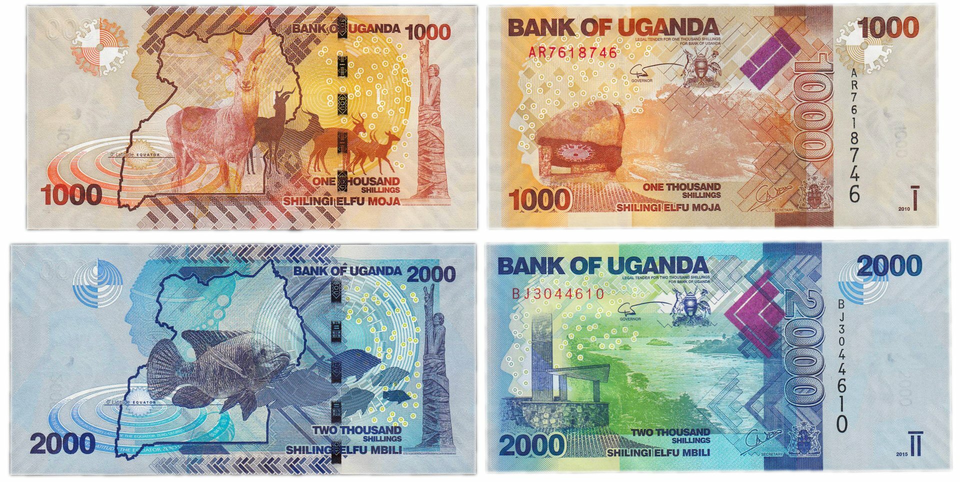 Уганда набор из 2 банкнот 1000 и 2000 шиллингов 2010-2015