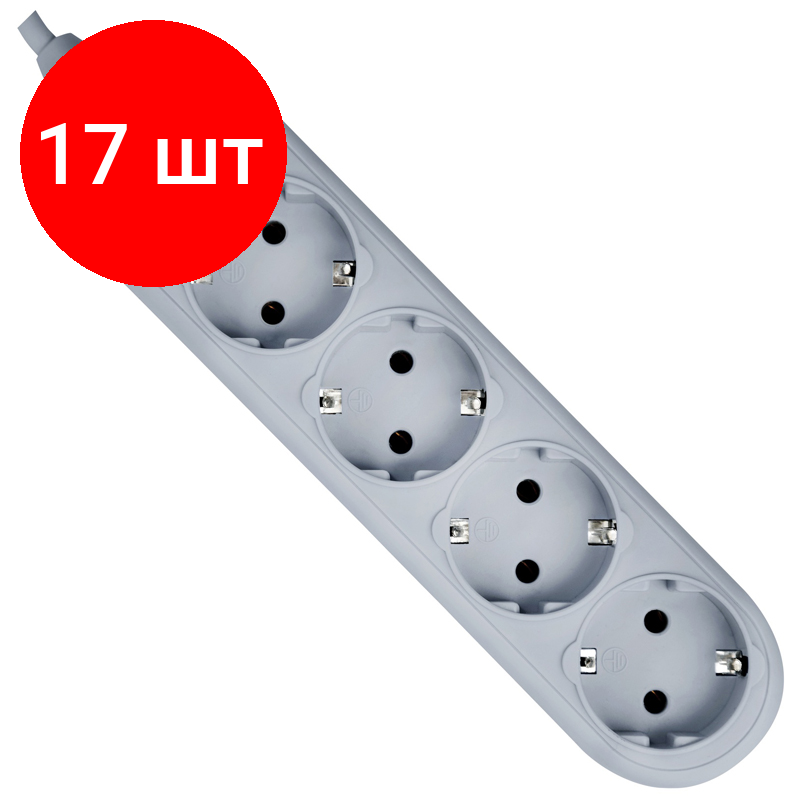 Комплект 17 шт, Сетевой фильтр Defender ES Lite 4 розетки 1.8м, серый