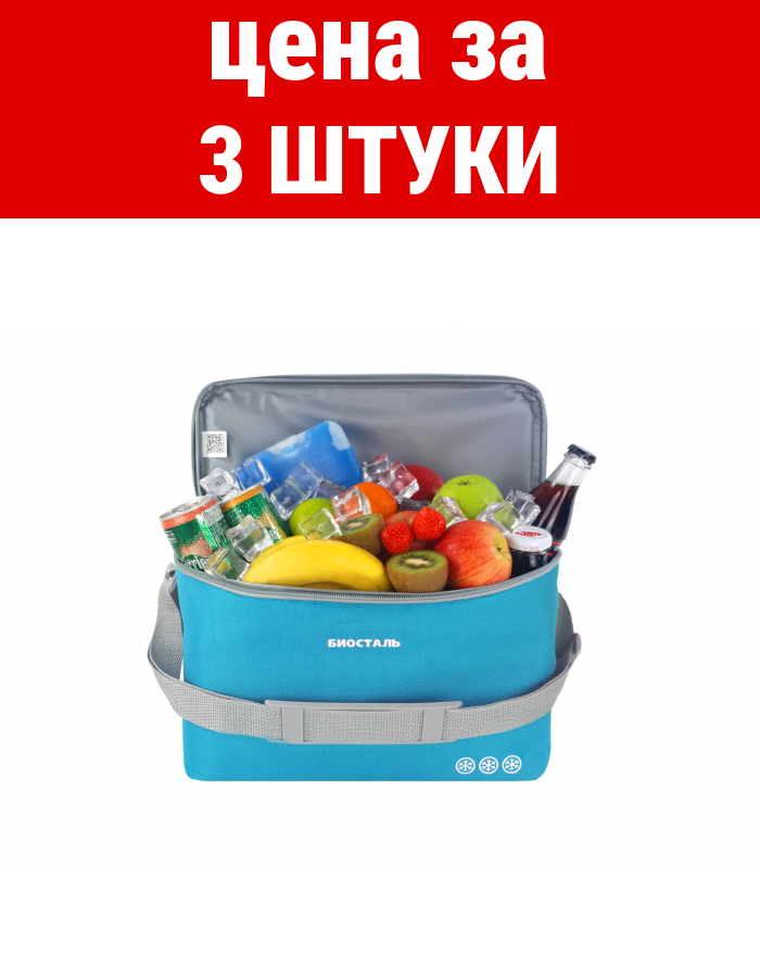 Комплект 3 шт, сумка-холодильник кантри 20Л цвет лазурный BIOSTAL