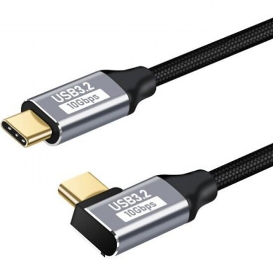 Кабель Ks-is KS-889BB-2 USB-C(M) - USB-C (M) угловой, 10Gbps, 60Вт, 2м, черный+серый