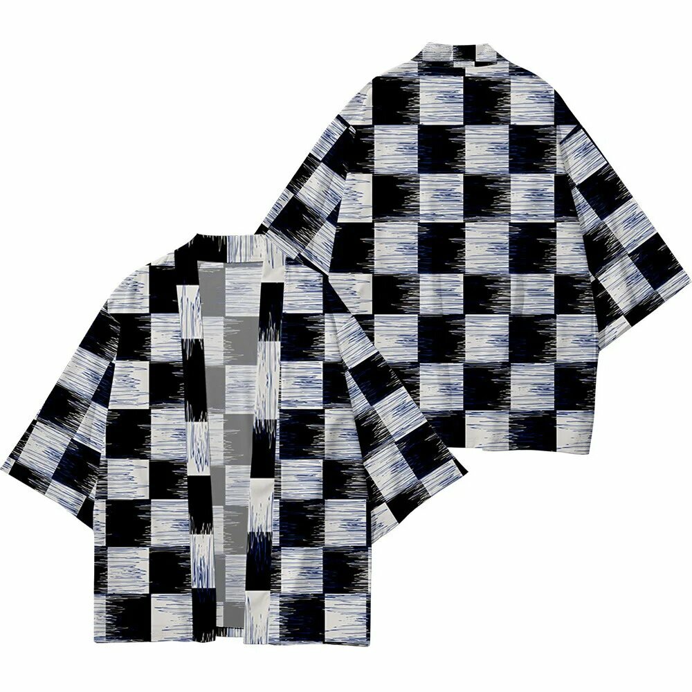 Мужской полиэстеровый хаори с принтом подсолнухов Темно-синий, XL, 16