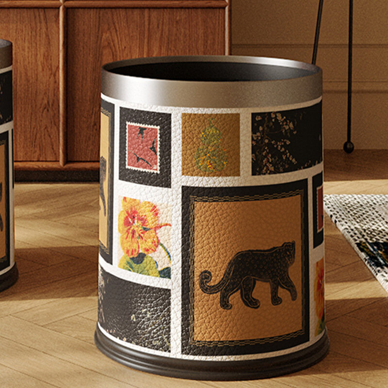 Зеленая винтажная кожаная урна для дома в гостиной, легкая роскошь, высококачественная большая емкость, американская стильная корзина для туалетной бумаги