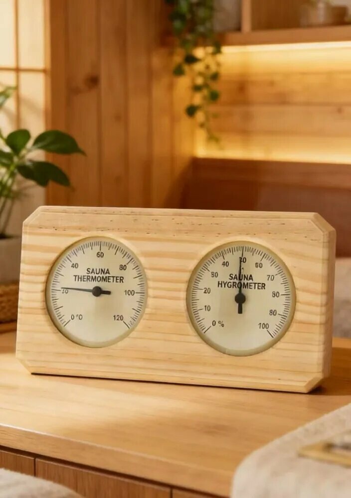 Деревянный термометр с гигрометром комнатный настенный для бани , сауны, измерения температуры воздуха и влажности