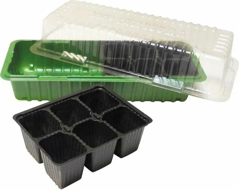 Мини парник 12 ячеек ,2 вставки, с крышкой, 39х16х6см, из полистирола,