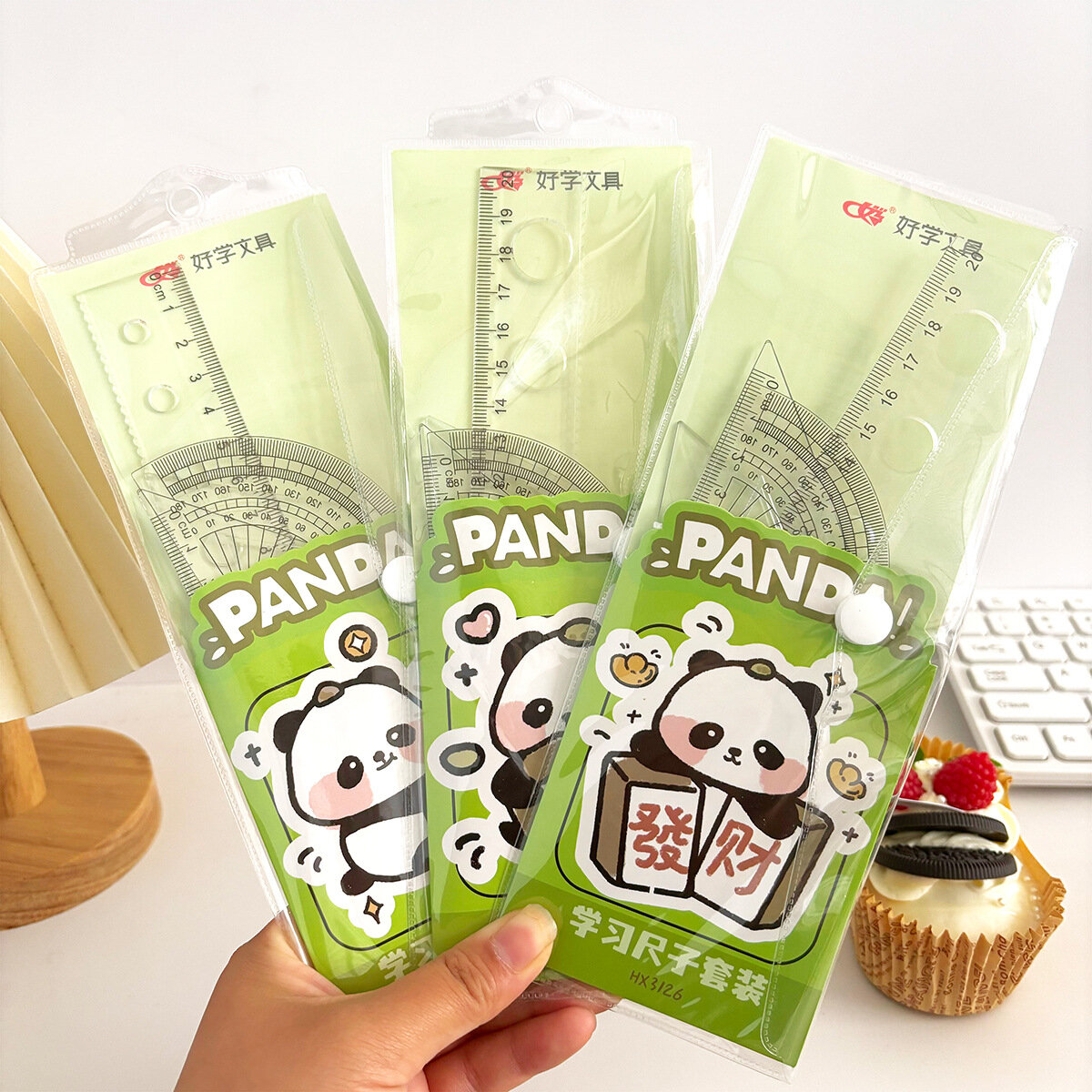 Набор из 4 предметов линейки Haoxue 20 см для учеников начальной школы, детская линейка с мультяшным дизайном, треугольная линейка, набор транспортира, линейка в мягком чехле