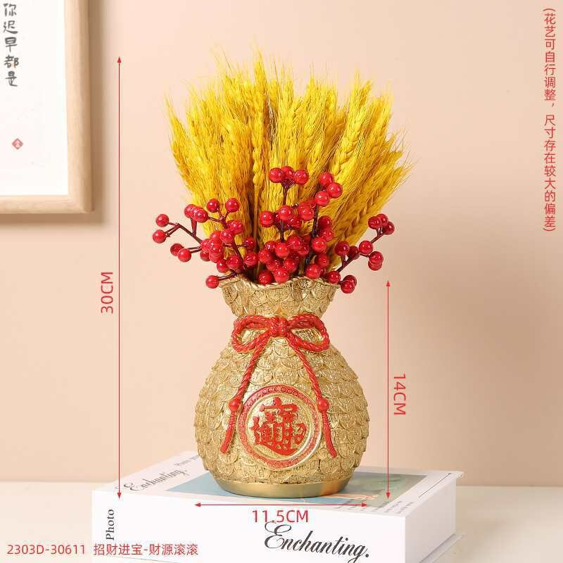 2026 Новейший стиль букета цветов ячменя, декор для винного шкафа в гостиной, украшение, счастливый мешок, ваза, колосья пшеницы, открытие магазина, благоприятный символ
