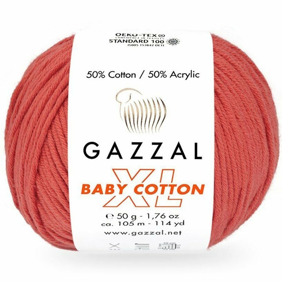 Пряжа Gazzal BABY COTTON XL 3418 коралл (5 мотков)