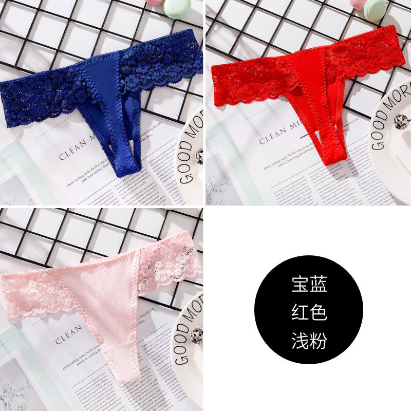Трехкомплектные низкие трусики-стринги для женщин, полностью хлопковые, сексуальные, прозрачные кружевные, европейские и американские соблазнительные невидимые трусы, бесшовное нижнее белье