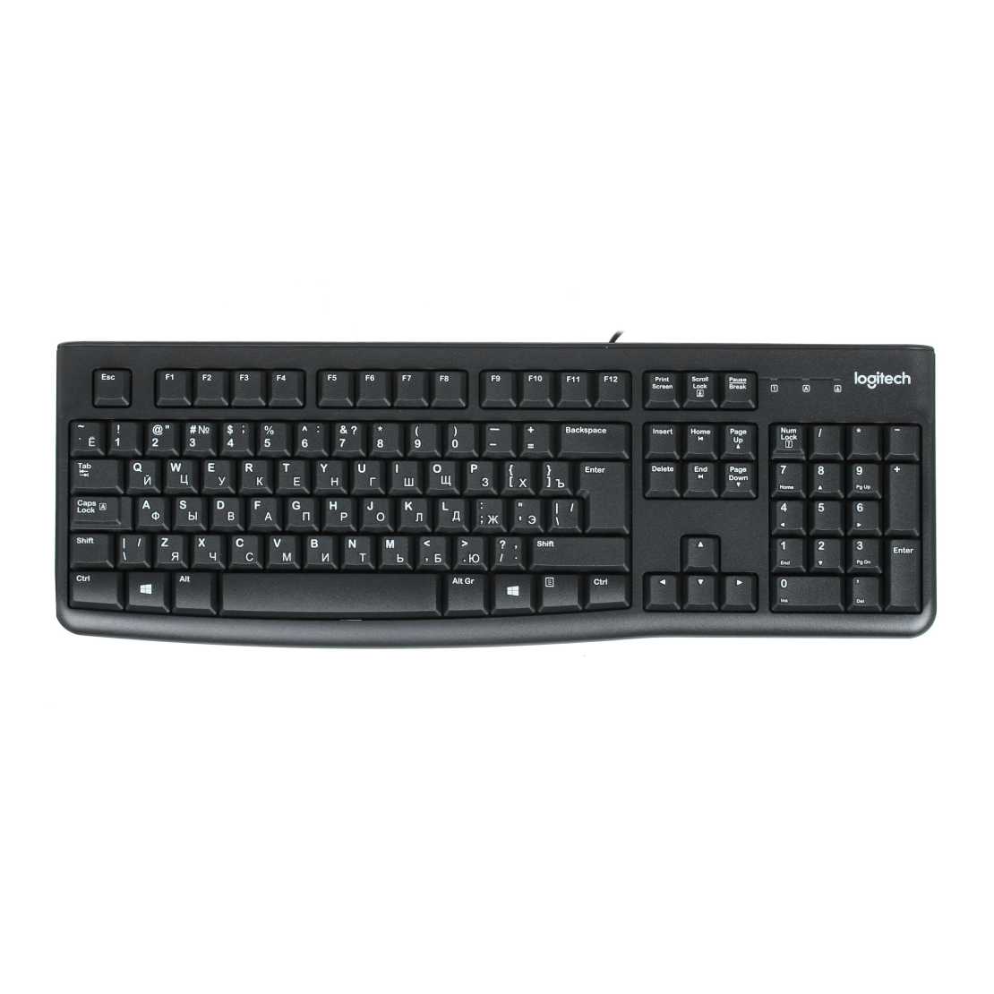 Клавиатура проводная Logitech Keyboard K120, мембранная, 104 клавиши, цифровой блок, черный