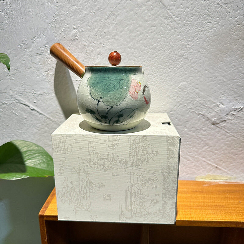 Ge печь ручная роспись лотоса деревянная ручка Боковая ручка чайник кунг-фу бытовой свет Роскошный Ретро питательный