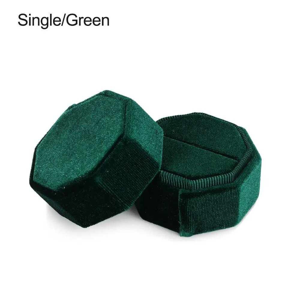 Бархатная шкатулка для колец шестиугольная Темно-зеленый, green-Single