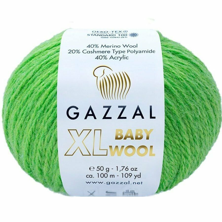 Пряжа Gazzal BABY WOOL XL 821 св. салат (5 мотков)