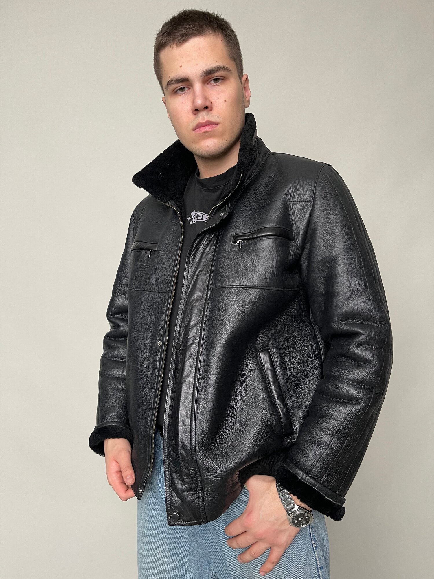 Дубленка мужская тм ENZI ZITO натуральные кожа и мех, цв.черный р.50-52 /12636/