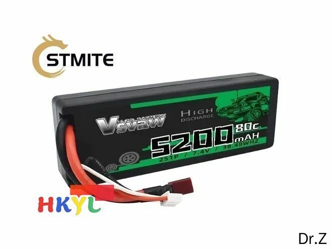 Аккумулятор LiPo, 5200mAh 7.4V 80C жесткий корпус T-Plug, VS-5200-2s-80c