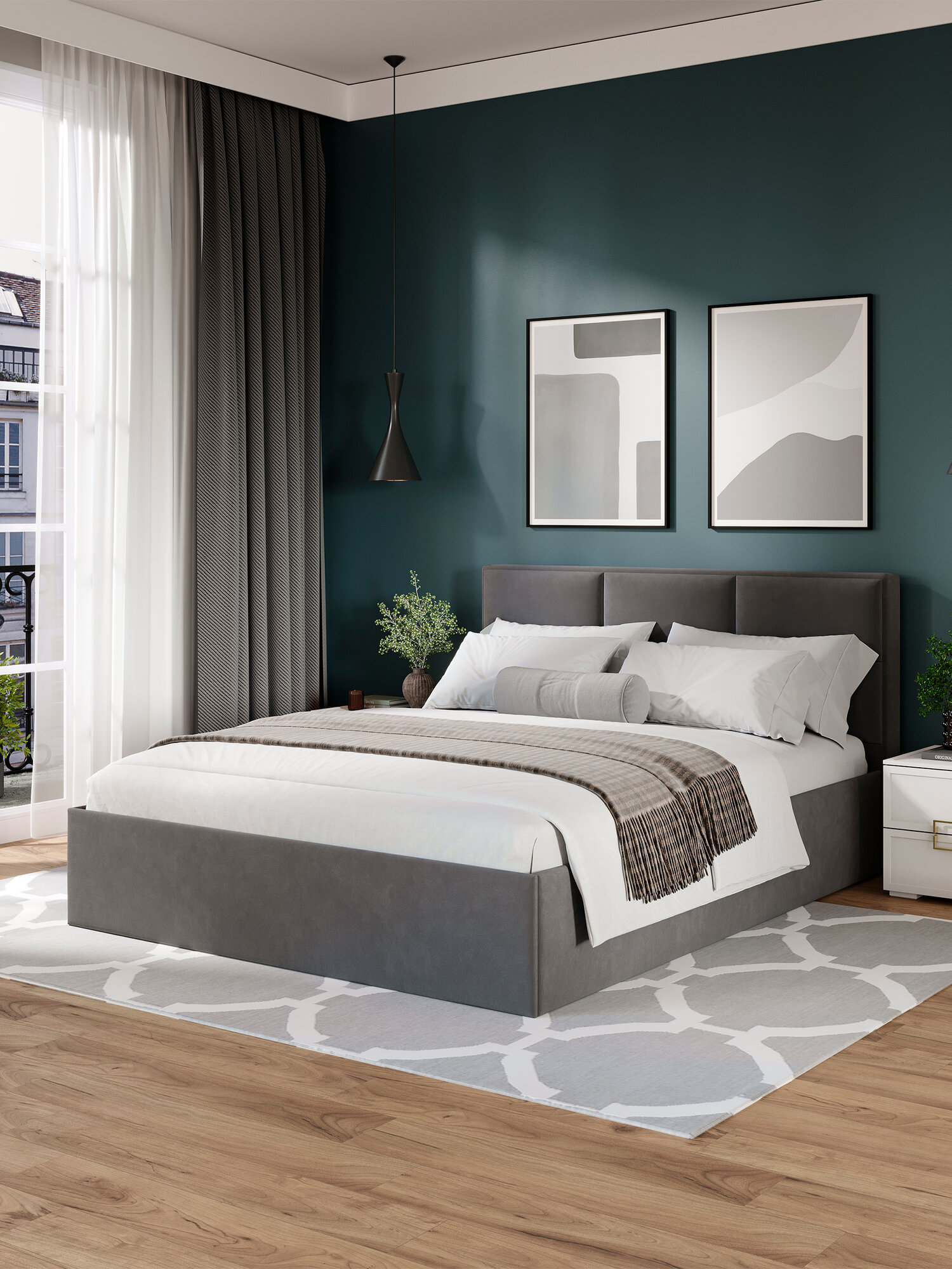 Кровать "Стелла" Мебель Трия, с подъёмным механизмом, (160x200) Велюр Графит