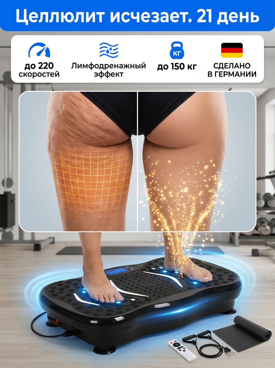 Виброплатформа для похудения 150 кг тренажер кардио степпер, пульт, чёрный, с Bluetooth