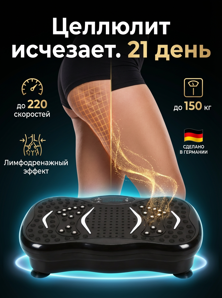 Виброплатформа для похудения 150 кг тренажер кардио степпер, пульт, чёрный, с Bluetooth