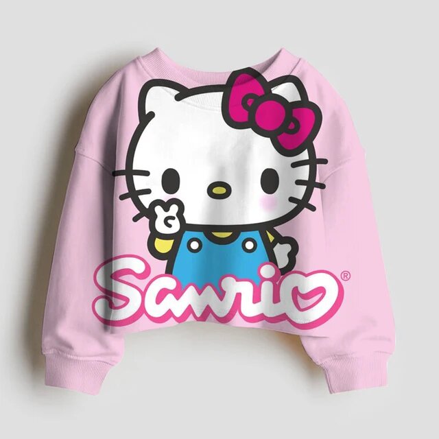 Детская толстовка с принтом Hello Kitty, одежда для детей на весну и осень, простая свободная толстовка с длинными рукавами Hello Kitty.