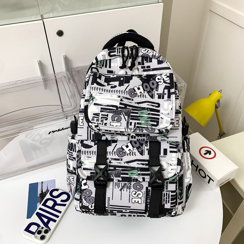 20262026 Новая корейская версия, лесной стиль, модный, стильный, универсальный рюкзак с граффити, большой вместимости для студентов
