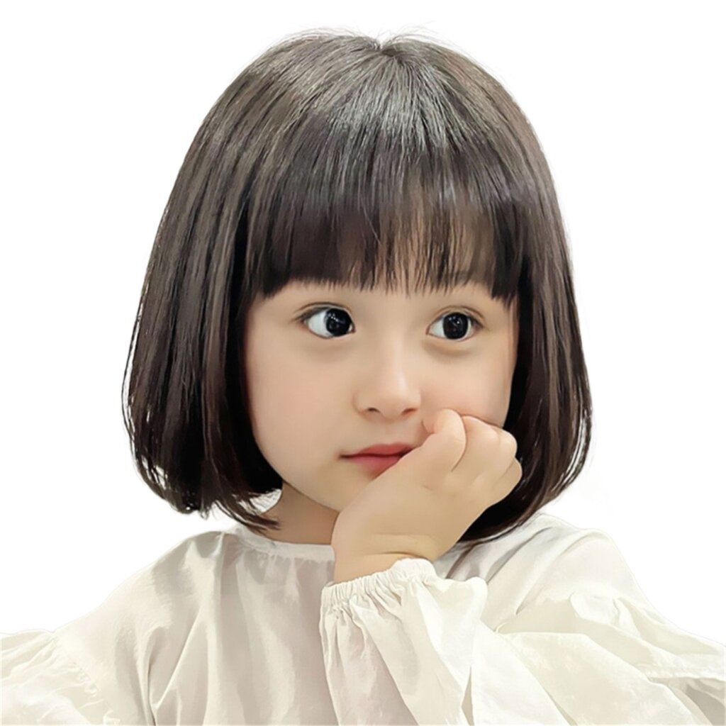 Детский парик женский с короткой челкой-темно-коричневый