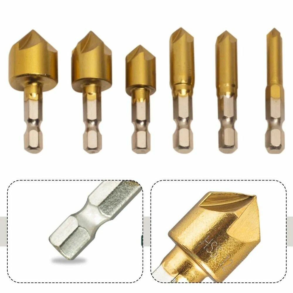 Набор зенкеров по металлу и дереву, 6-19 мм, титановое покрытие, 6 предметов