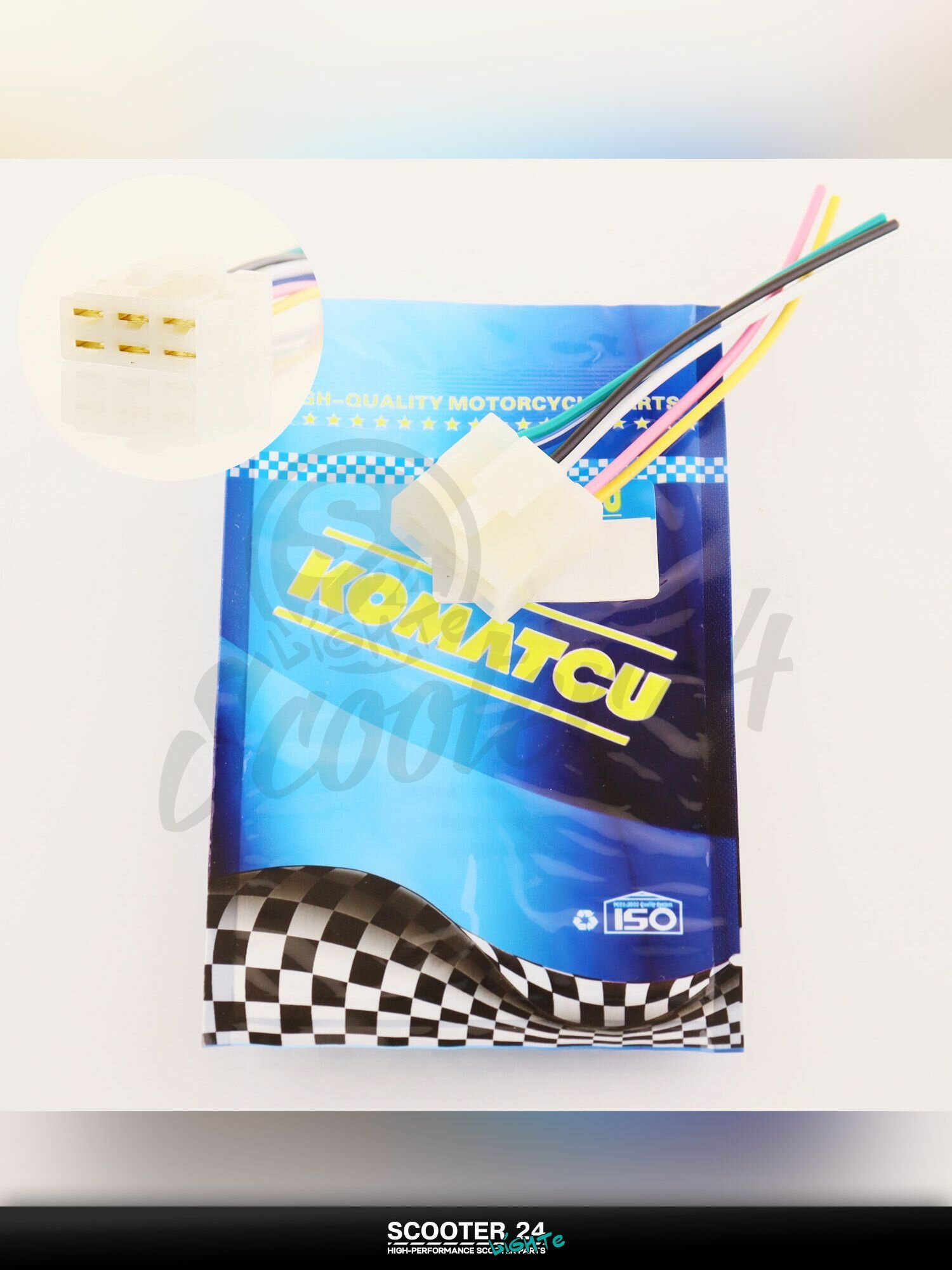 Разъем для электрики мототехники скутера мопеда (6 контактов, мама, +провода) "KOMATCU"