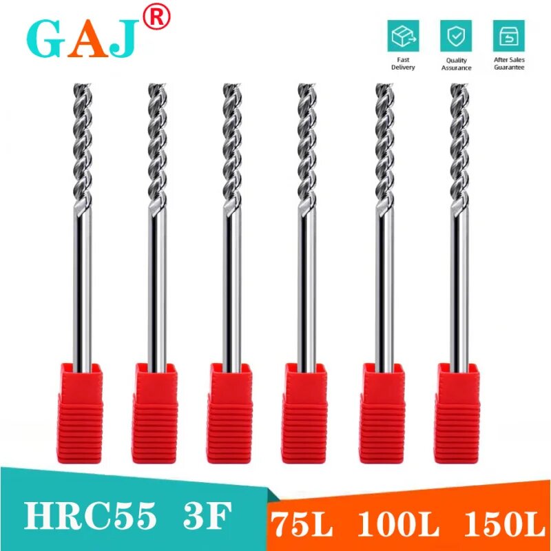 Фреза с покрытием из сплава, вольфрамовая сталь, инструмент Hrc55, алюминий с ЧПУ, 3-лезвийный удлиненный фрезерный станок, инструмент для резки древесины 6.0x30Cx100L