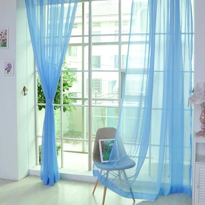 Тюль однотонный голубой Sky Blue 100x200 см