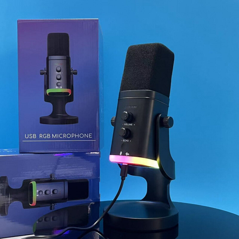 Динамический RGB Микрофон Компьютер Настольный Шумоподавление Микрофон Игра LIVE USB Ноутбук Голос в прямом эфире хозяин конденсаторный микрофон